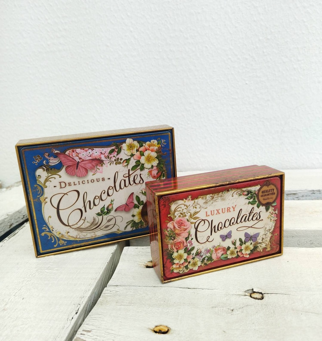Retro Chocolate Tin Box, Memory Keepsake Box, Candy and Cookies Box for ...