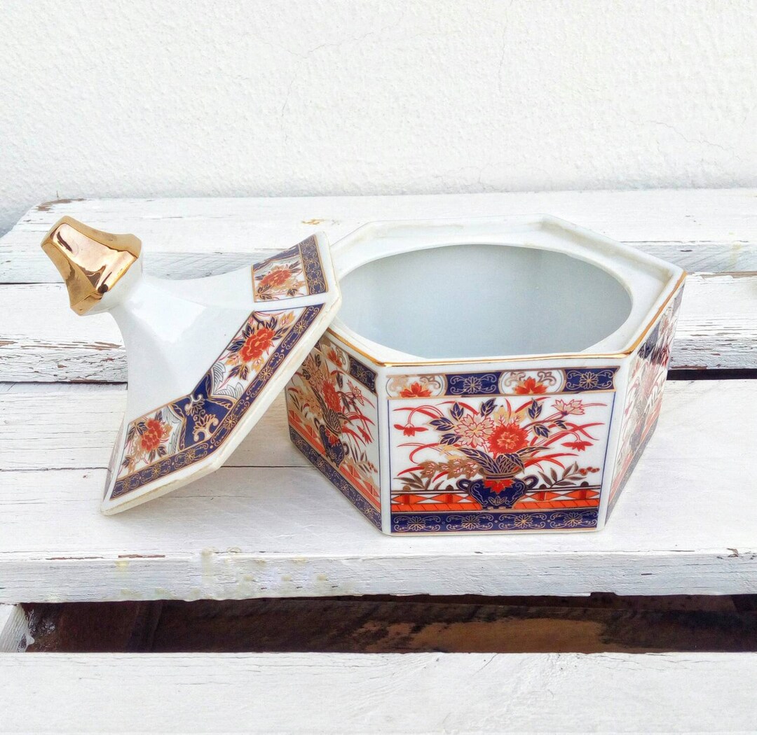 Japanese Porcelain Jar With Lid, Asian Pottery With Chrysanthemum ...