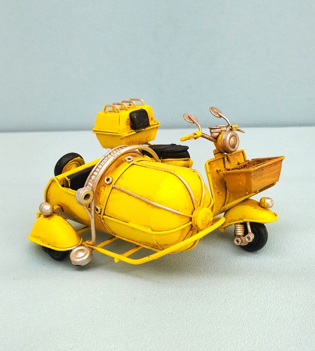 Yellow Motorcycle With Sidecar, Retro Collectible Motorcycle, Garage ...