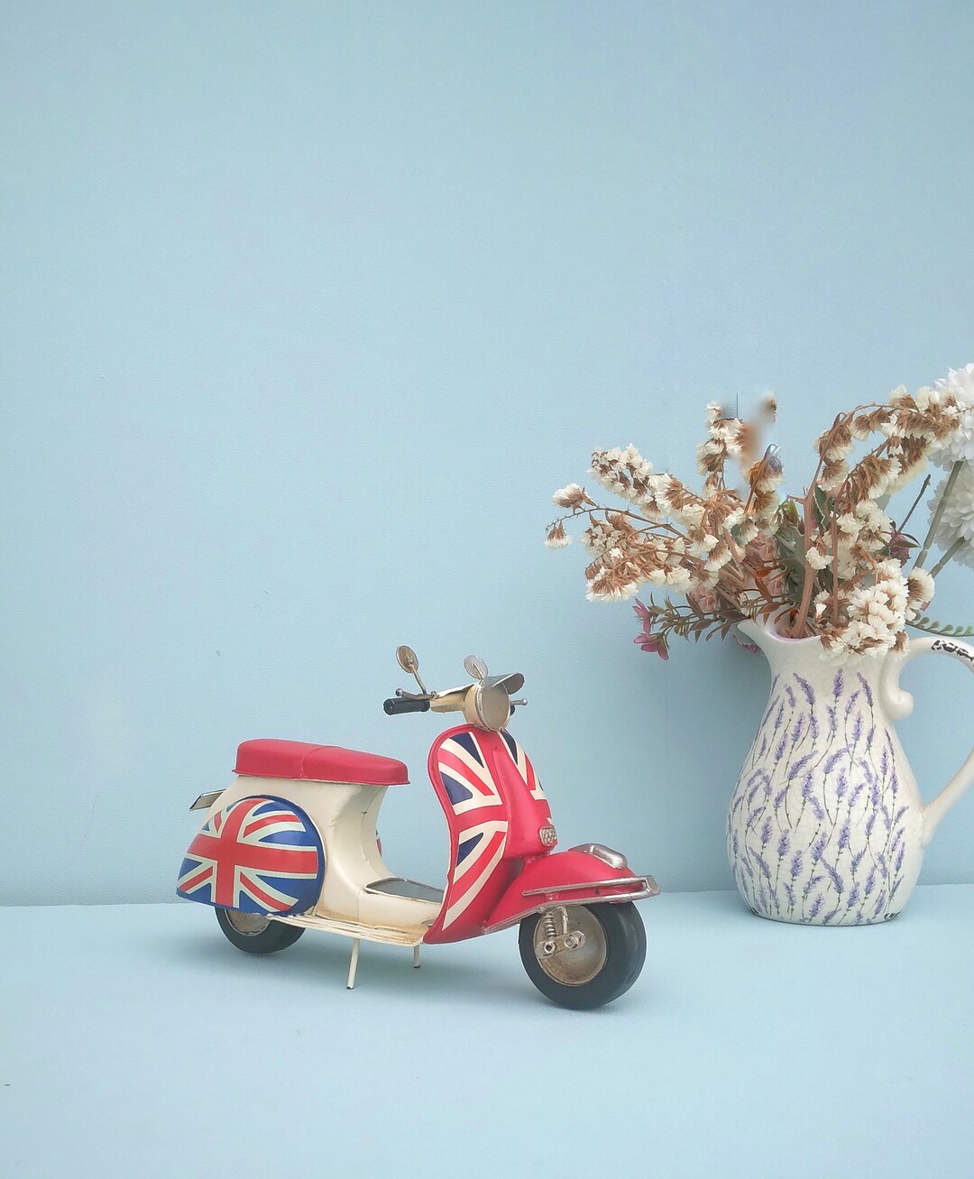 Vintage Metal Scooter With English Flag, Retro Collectible Motorcycle ...