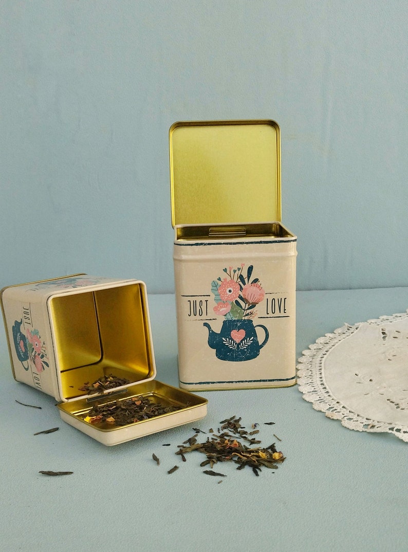 Herbal Tea Box, Loose Leaf Tea Storage, Vintage Style Trinket Tin Box ...