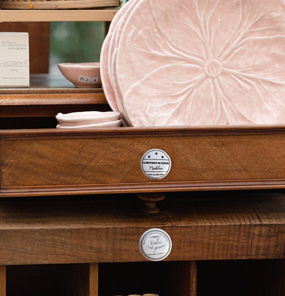 White Porcelain Cabinet Knobs in French Country Style, Set of 4 ...