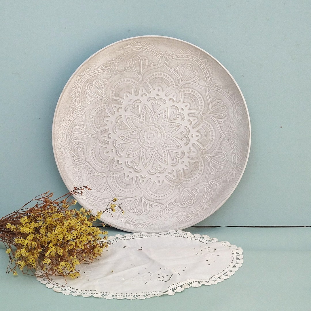 White Coffee Table Tray, Large Round Decorative Tray, Neutral Home ...