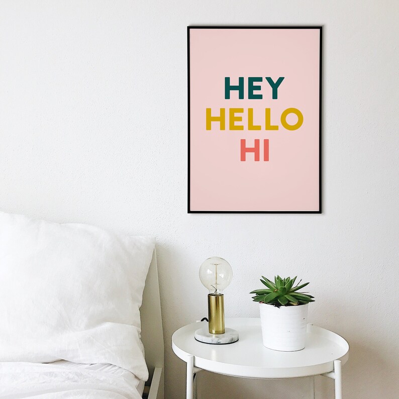 Hey Hello Hi Typography Art Print - Etsy UK