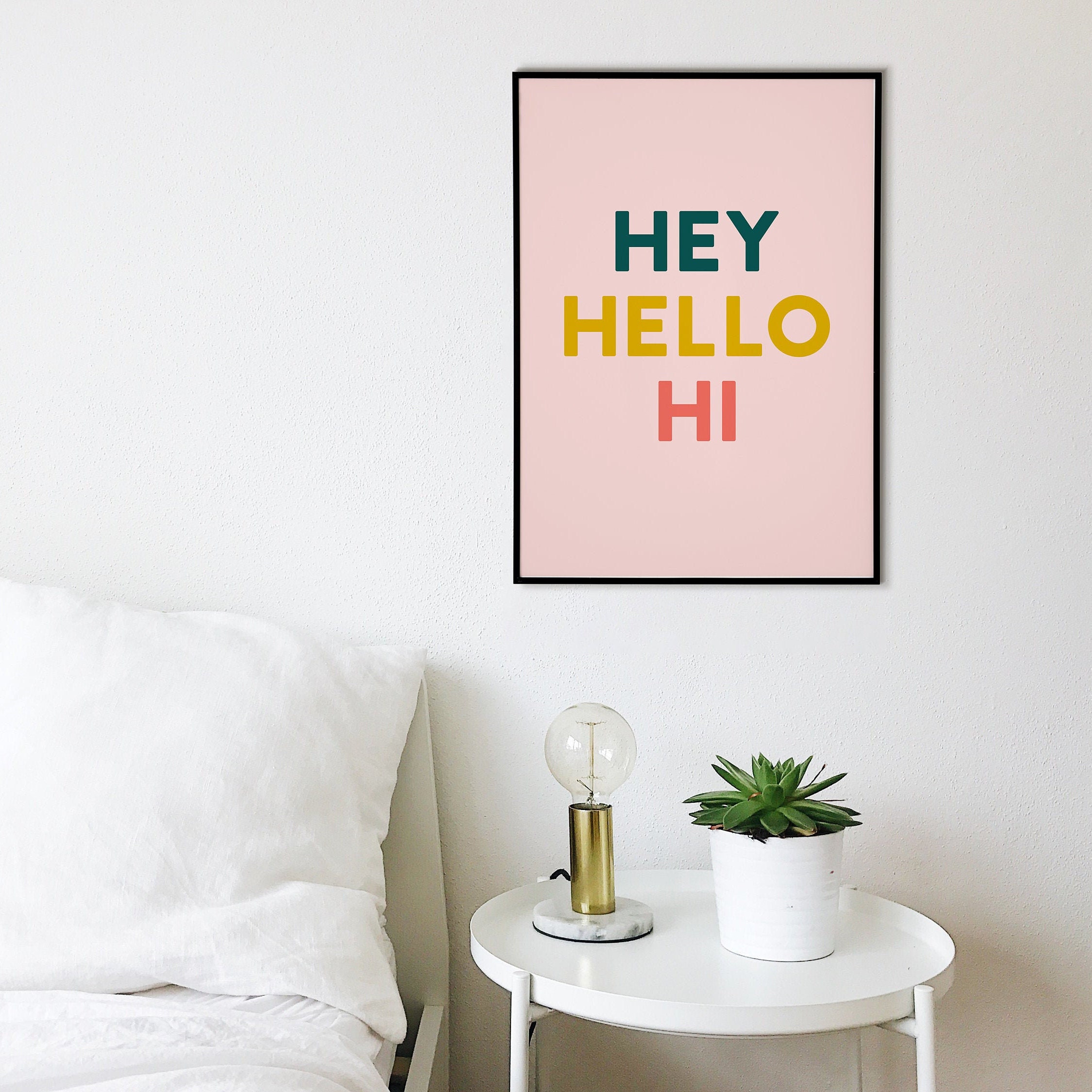 Hey Hello Hi Typography Art Print - Etsy UK