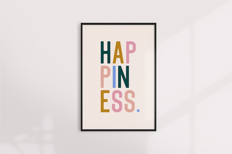 Happiness Typography Art Print - Etsy