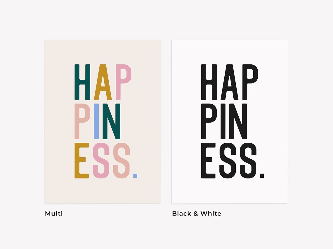 Happiness Typography Art Print | Etsy