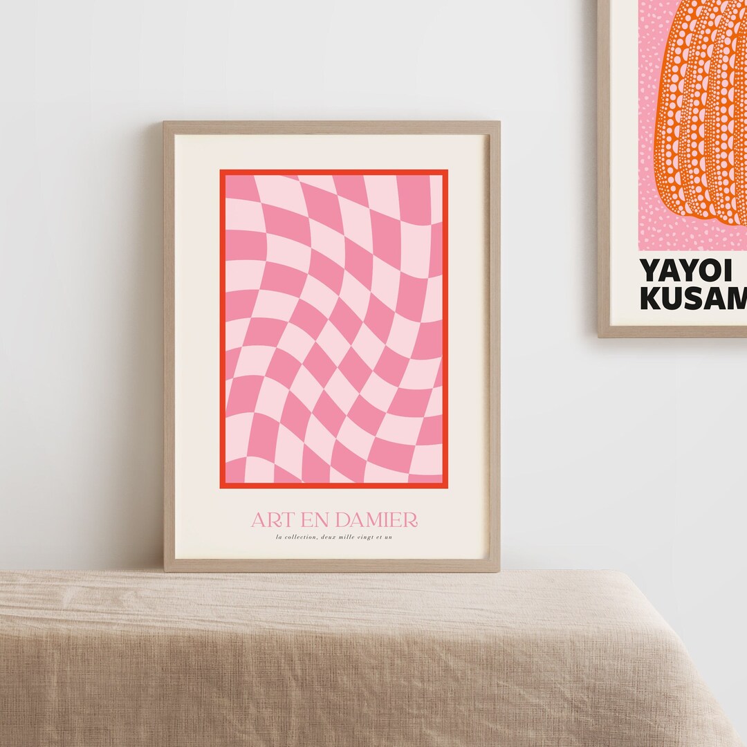 Pink Checkerboard Print, Checkered Wall Art, Pink Aesthetics, Groovy ...