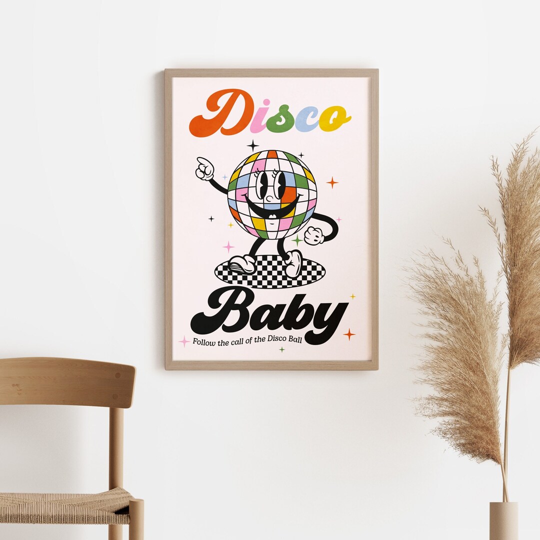 Retro Disco Ball Print, Retro Mascot Disco Print, Retro Disco Ball ...