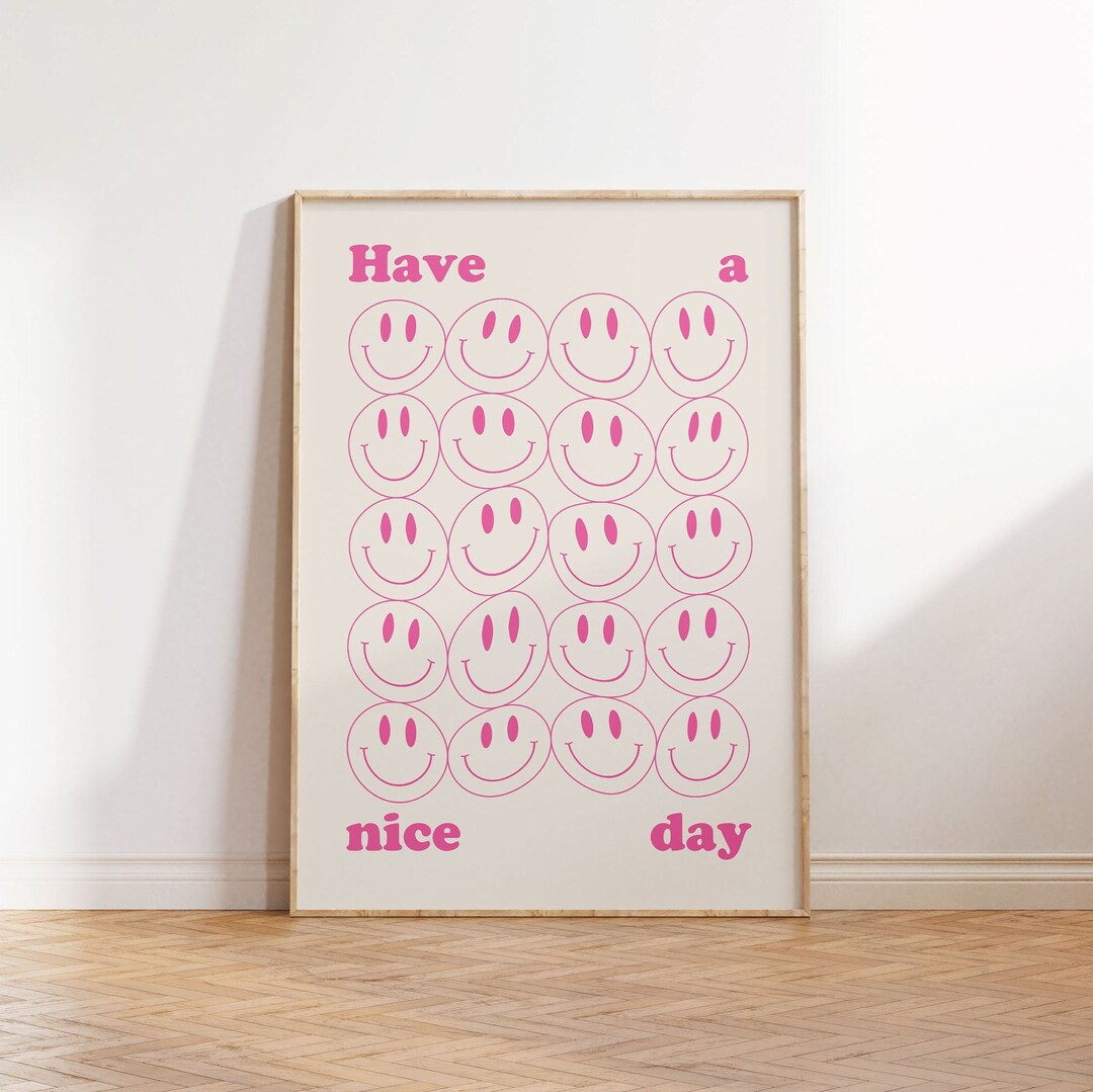 Retro Smiley Face Print, Smiley Face Wall Art, Warped Smiley Face ...