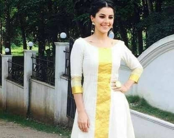 Kerala Gold Kasavu Assymetrical Hemline Anarkali/ Anarkali for Onam ...