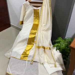 Kerala Gold Kasavu Assymetrical Hemline Anarkali/ Anarkali for Onam ...