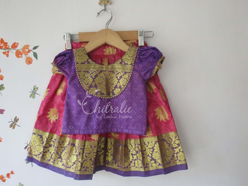 Kids Pink Jacquard Pattupavadai for Baby Girls/ Size : 6-1 Year - Etsy