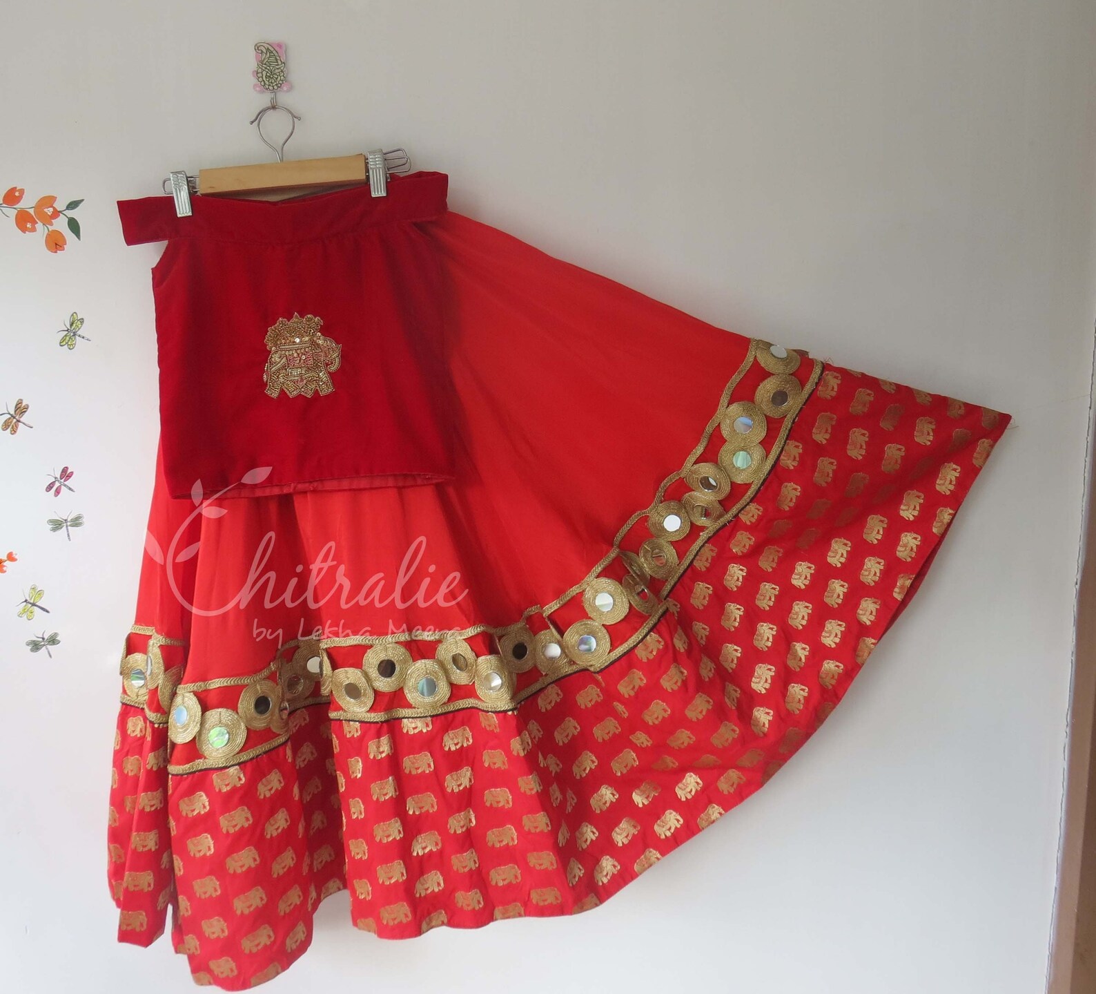 Girls Elephant Boarder Red Lehenga With Off Shoulder Choli/ | Etsy
