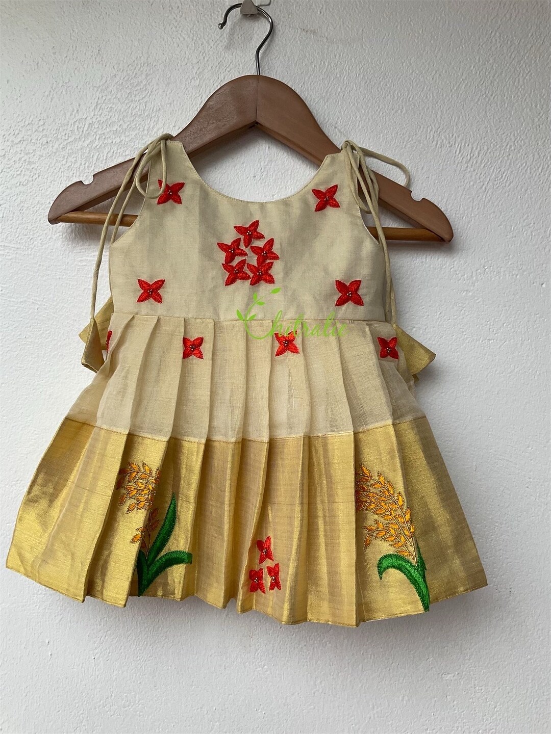 Pure Handloom Gold Kasavu Frock for New Born Baby Girls/ Onam Dress for ...
