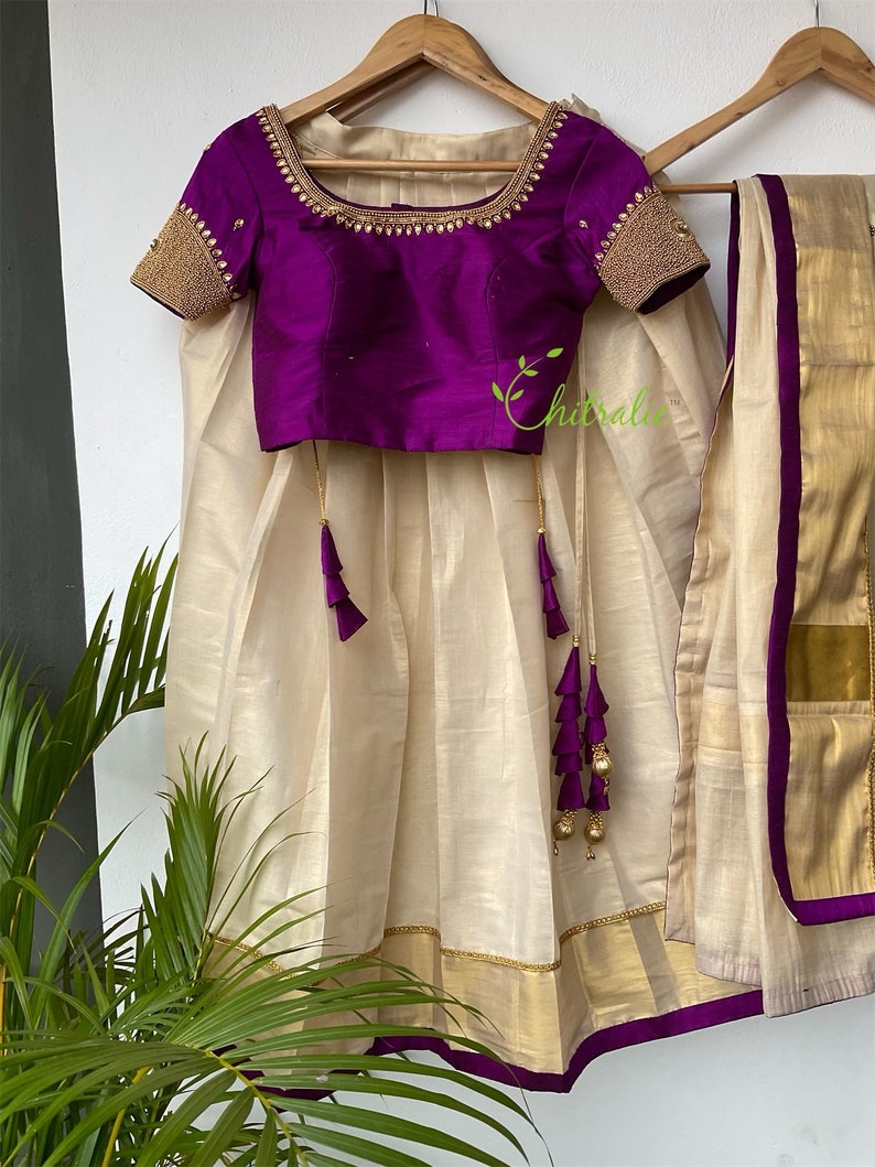 Traditional Kerala Gold Tissue Dhavani With Rawsilk Heavy - Etsy