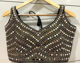 Saree Lehenga Blouse Made to Order Indian Designer Black Mirror Work ...