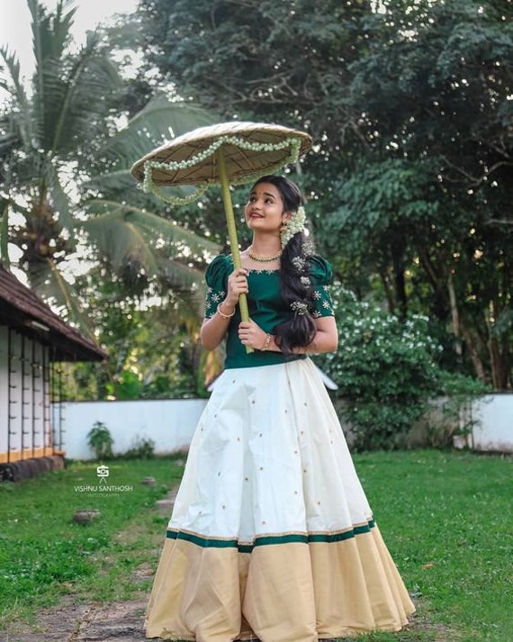 Girls Kerala Traditional Wear Made Of Gold Kasavu Kasavu Etsy