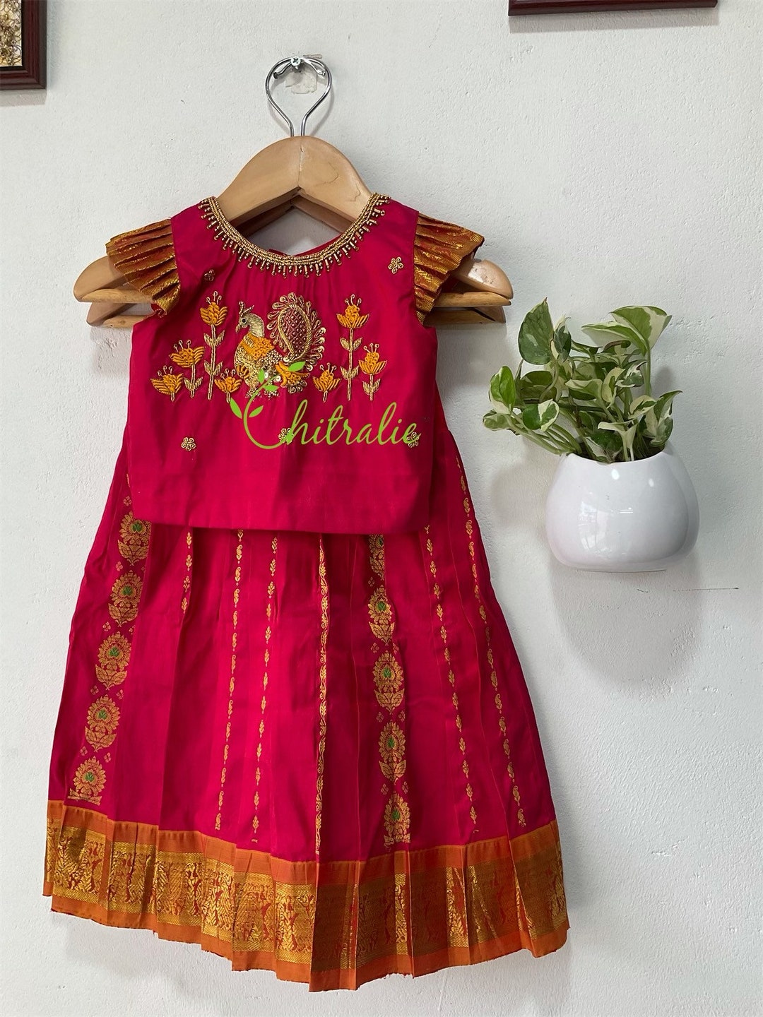 Newborn Baby Girls Hot Pink Pattu Pavadai/ Kids Indian Ethnic Wear ...