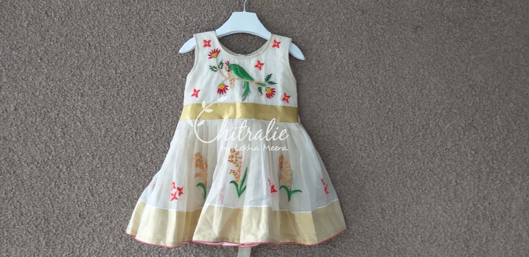 Handloom Frock: Gold Kasavu, Kerala Indian Ethnic Wear - Etsy