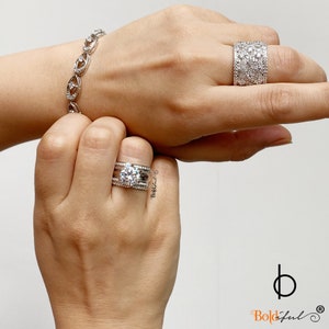 Empyrean Wide Silver Band | Wide Flat Ring With Bands| Statement Ring ...