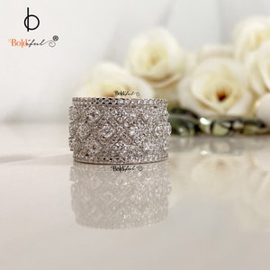 Empyrean Wide Silver Band | Wide Flat Ring With Bands| Statement Ring ...