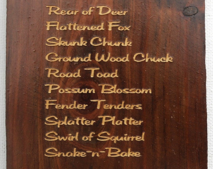 Road Kill Menu - Etsy
