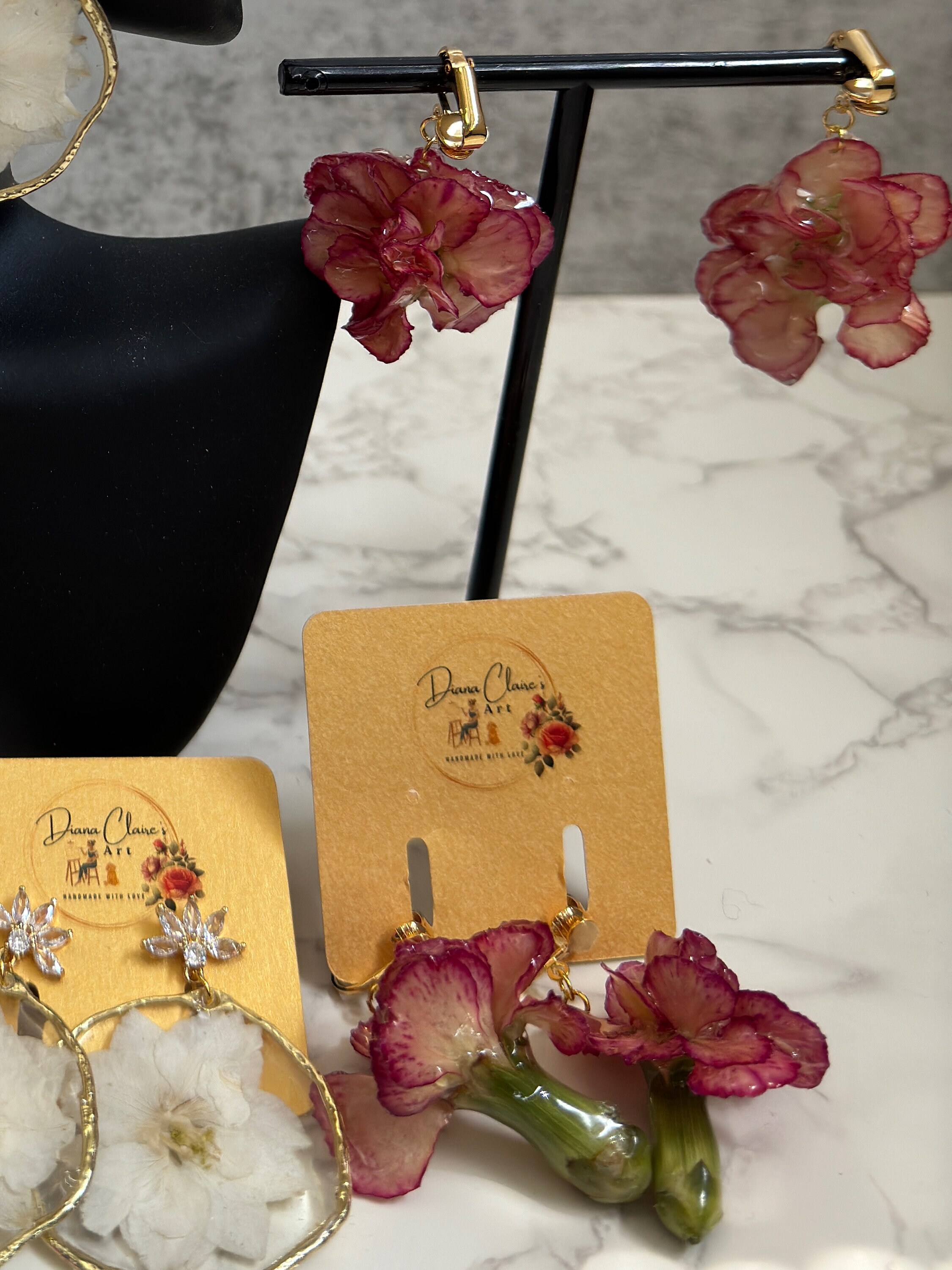 Real Red With Pink Carnation Flower Preserved in Resin With Gold Plated ...