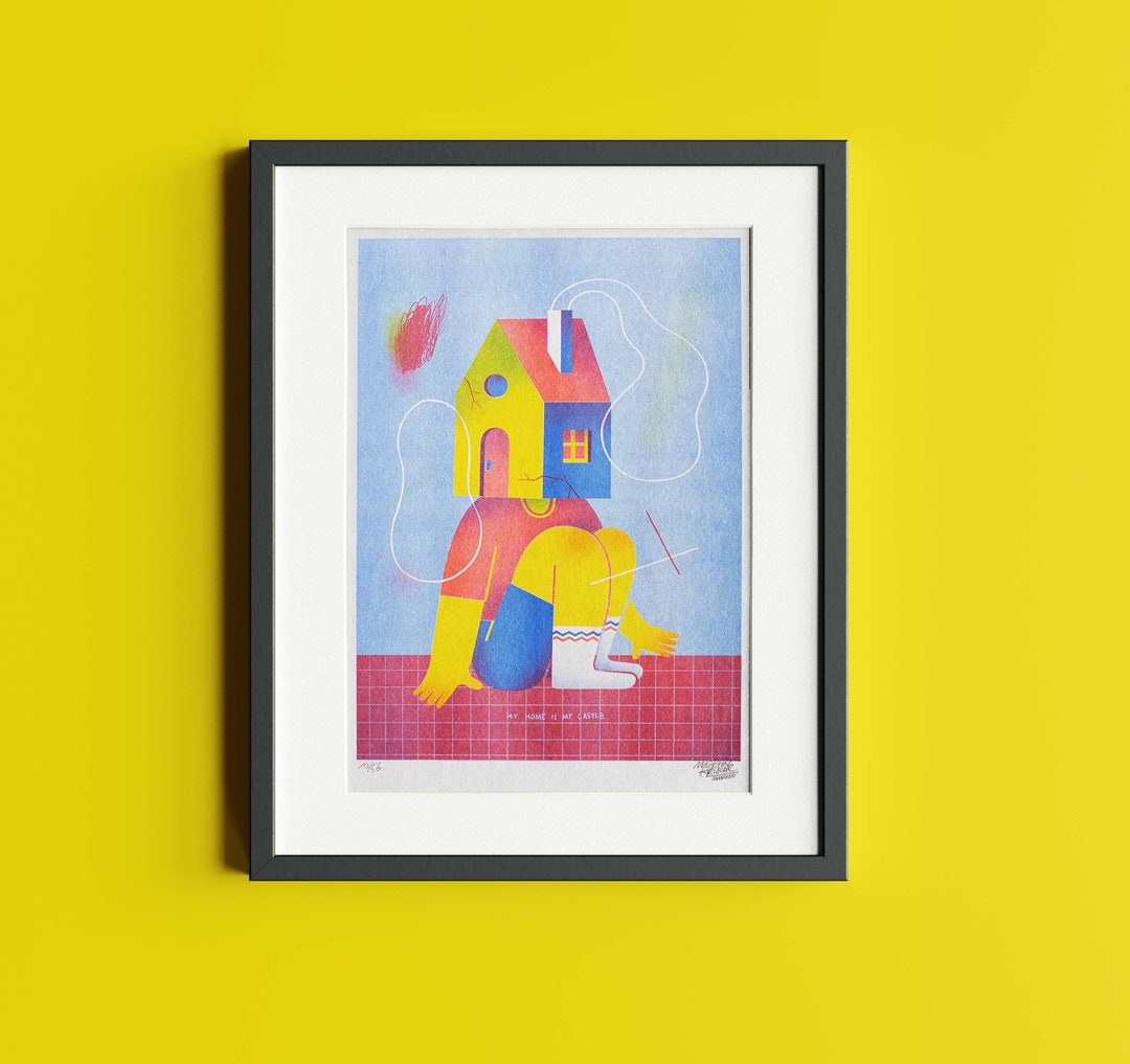 Risography Illustration Art Print my Home is My Castle DINA3 - Etsy