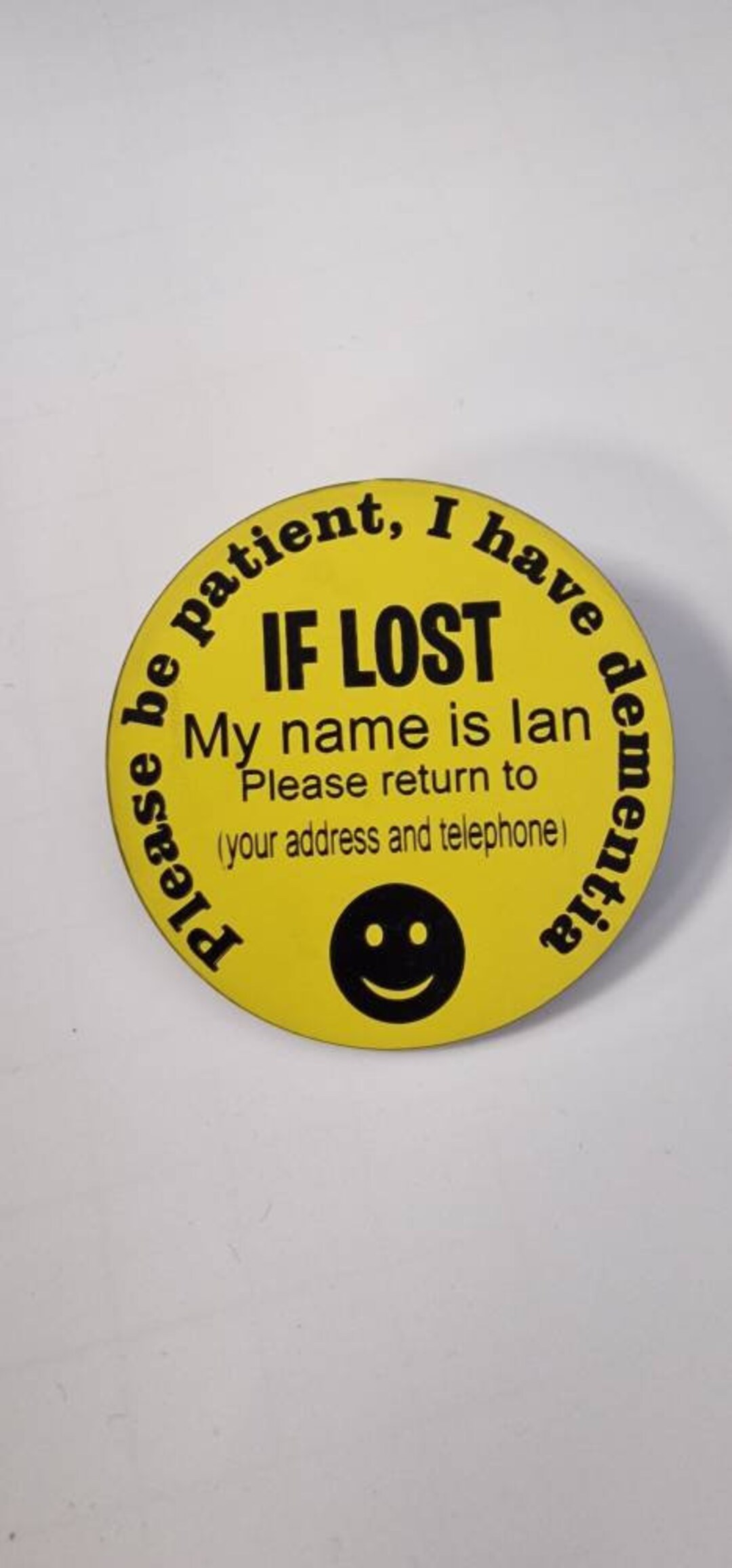 Personalised - Dementia Badge -lost Person - Etsy