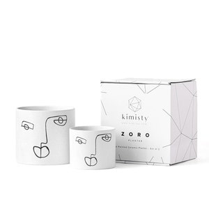 Kimisty Set 2 Ceramic Nordic Face Planters, 7 & 6 Inch Modern Planters ...