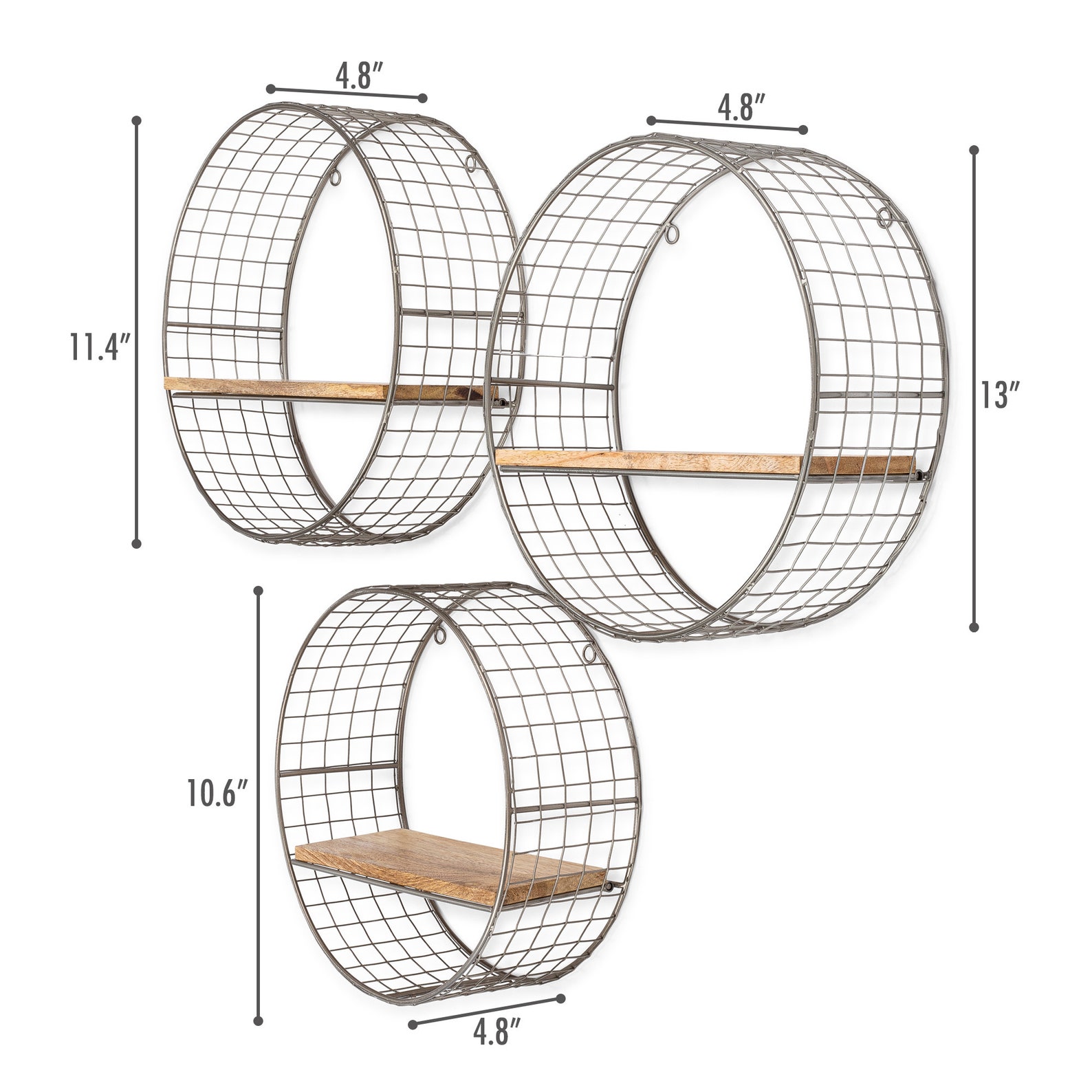 Set of 3 Metal Floating Shelves Decorative Wire Large Round - Etsy