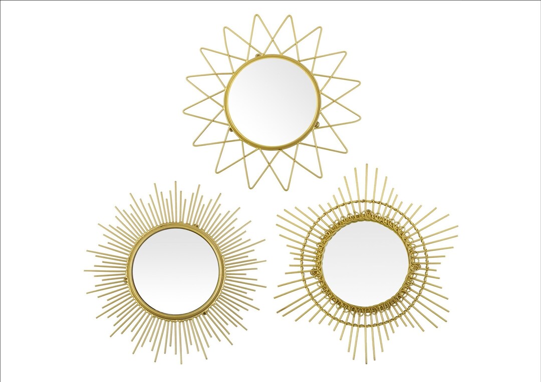 Set 3 Gold Sunburst Mirror, Boho Wall Decor, Starburst Decoration Set ...