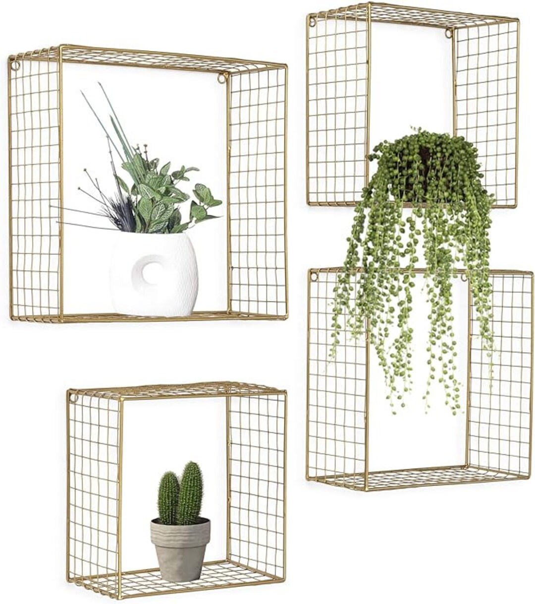 Kimisty Set of 4 Boho Deep Gold Square Wall Shelves With - Etsy