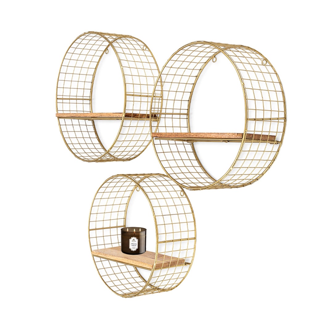 Set of 3 Metal Floating Shelves, Decorative Wire Large Round Wall ...