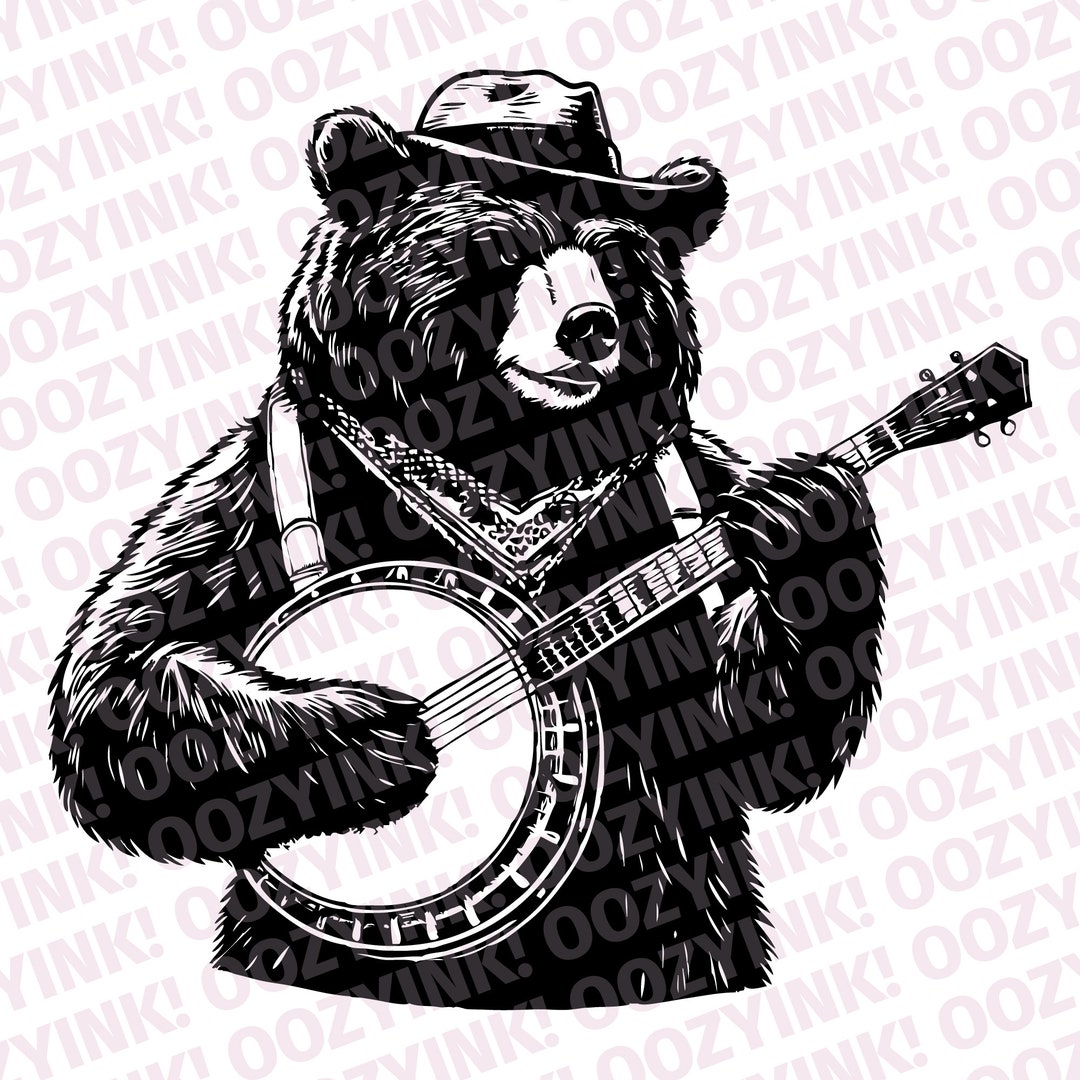 Black Bear Playing a Banjo Wearing a Hat. SVG PNG Digital Download for ...
