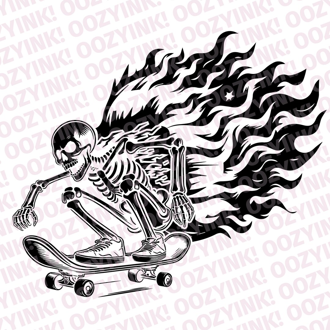 Skater Skeletons Skating on a Skateboard With a Fire Ball SVG PNG ...
