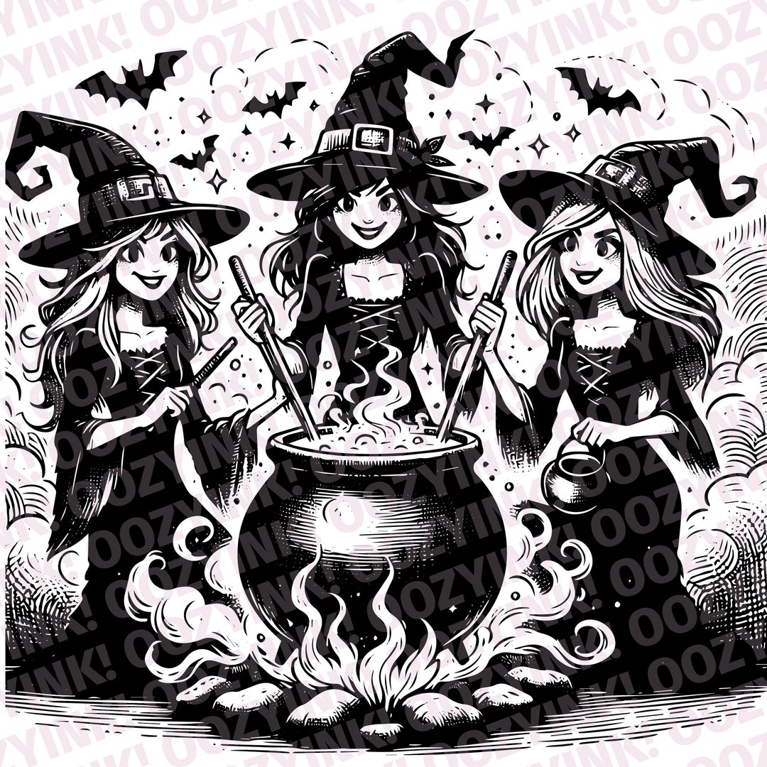 Pagan Witches Around a Cauldron SVG PNG Digital Download for Screen ...