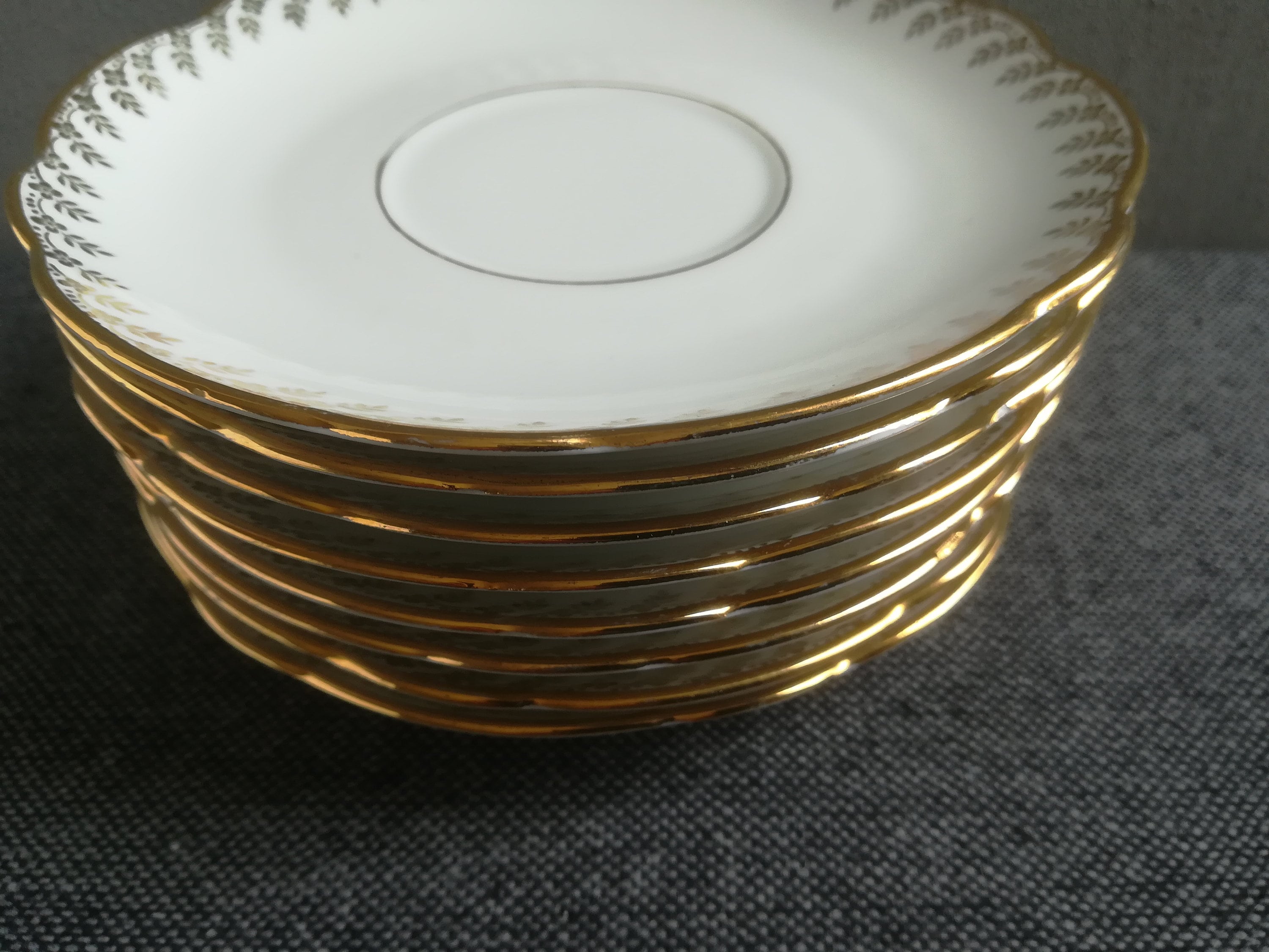 Set of 8 French Tea Cups & Saucers, White Porcelain With Gold and ...