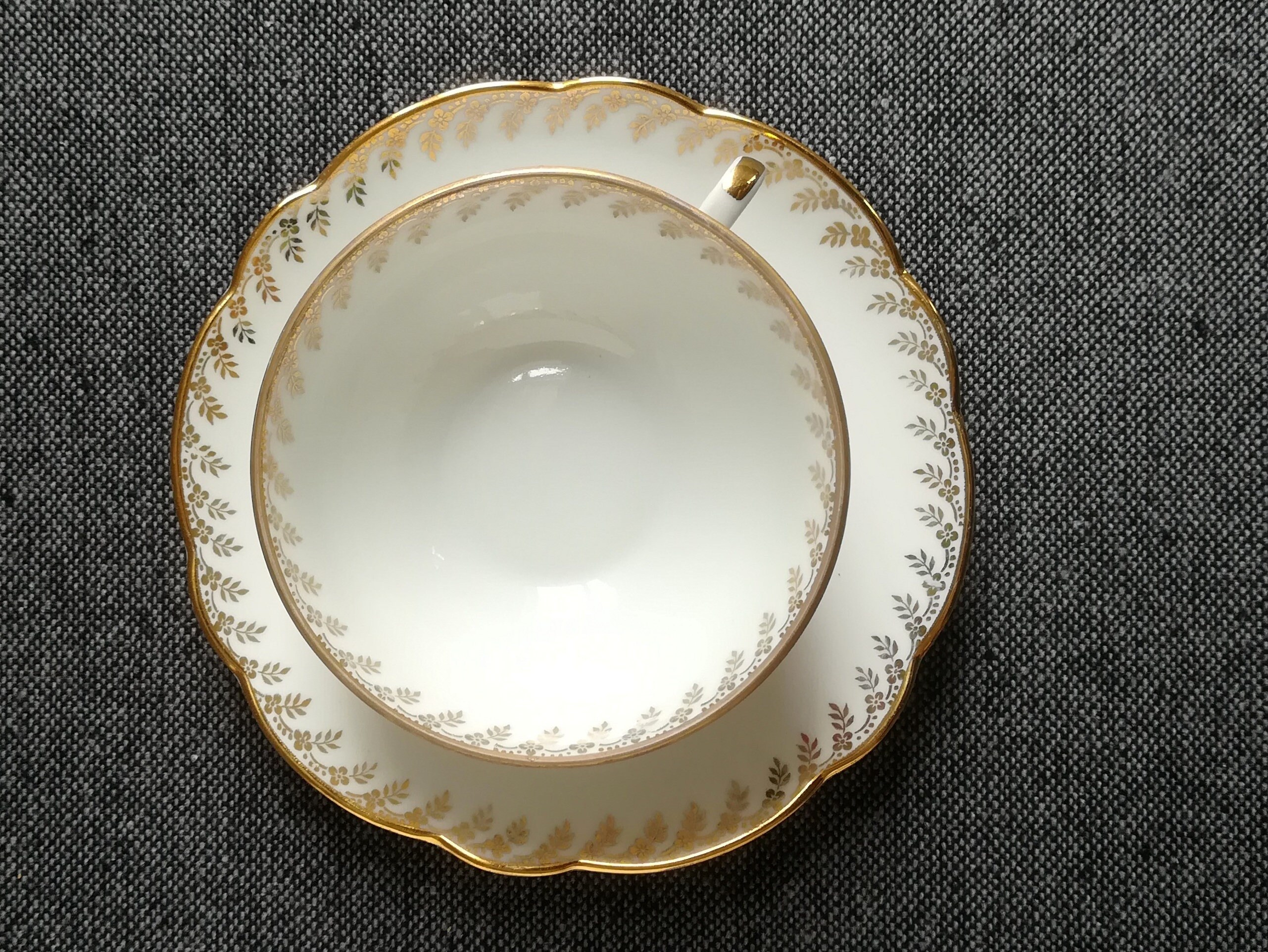 Set of 8 French Tea Cups & Saucers, White Porcelain With Gold and ...