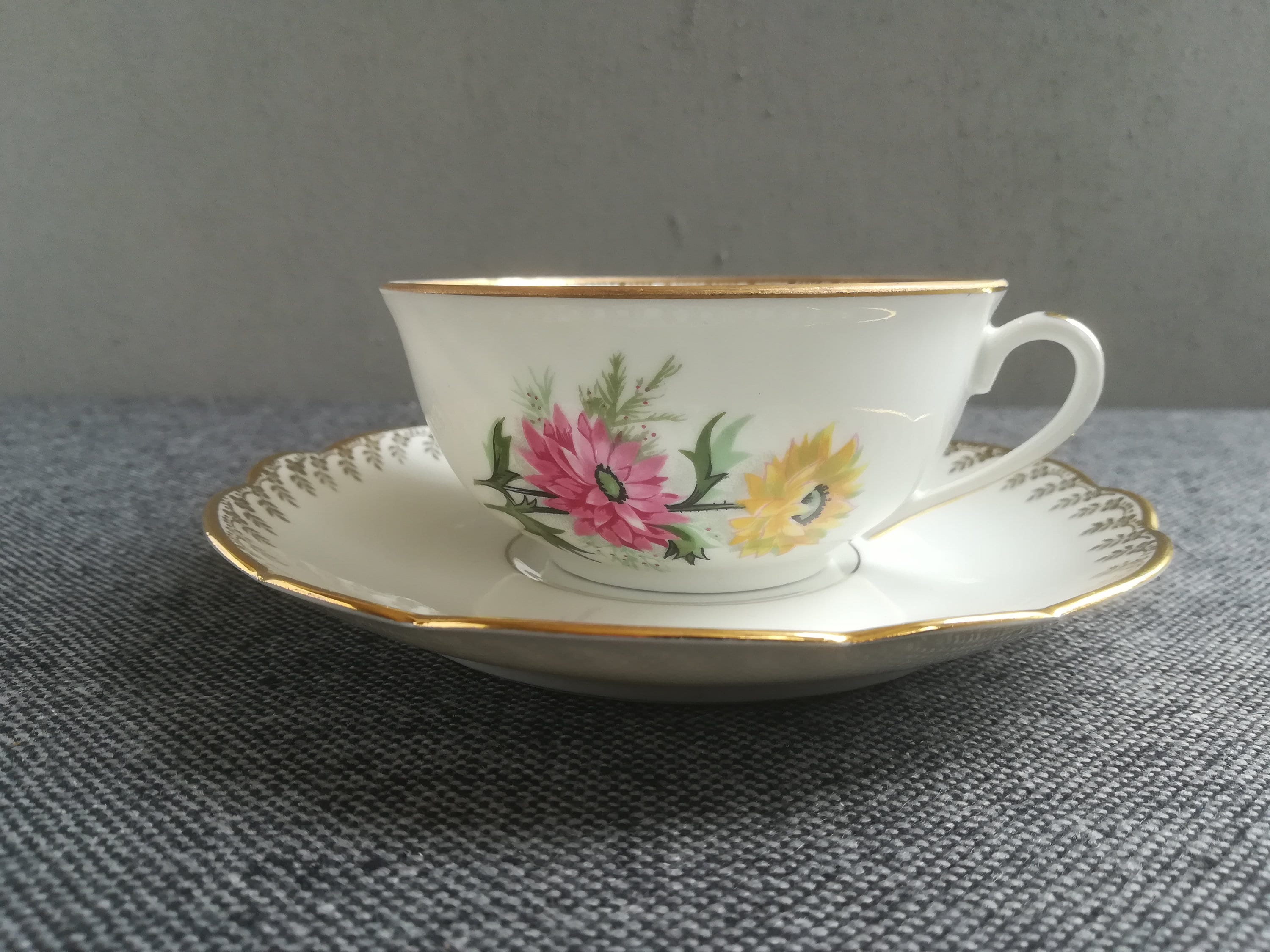Set of 8 French Tea Cups & Saucers, White Porcelain With Gold and ...