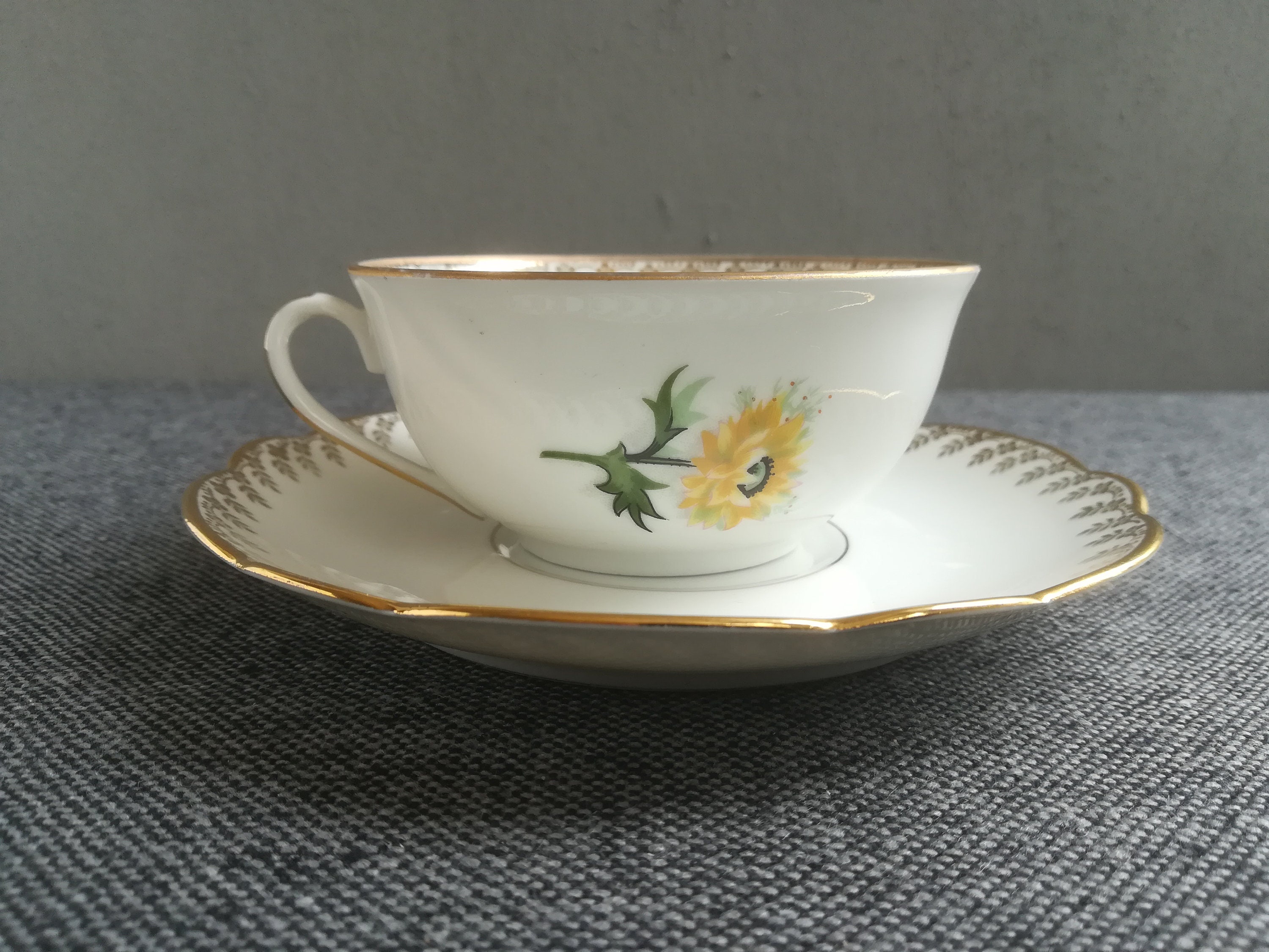 Set of 8 French Tea Cups & Saucers, White Porcelain With Gold and ...