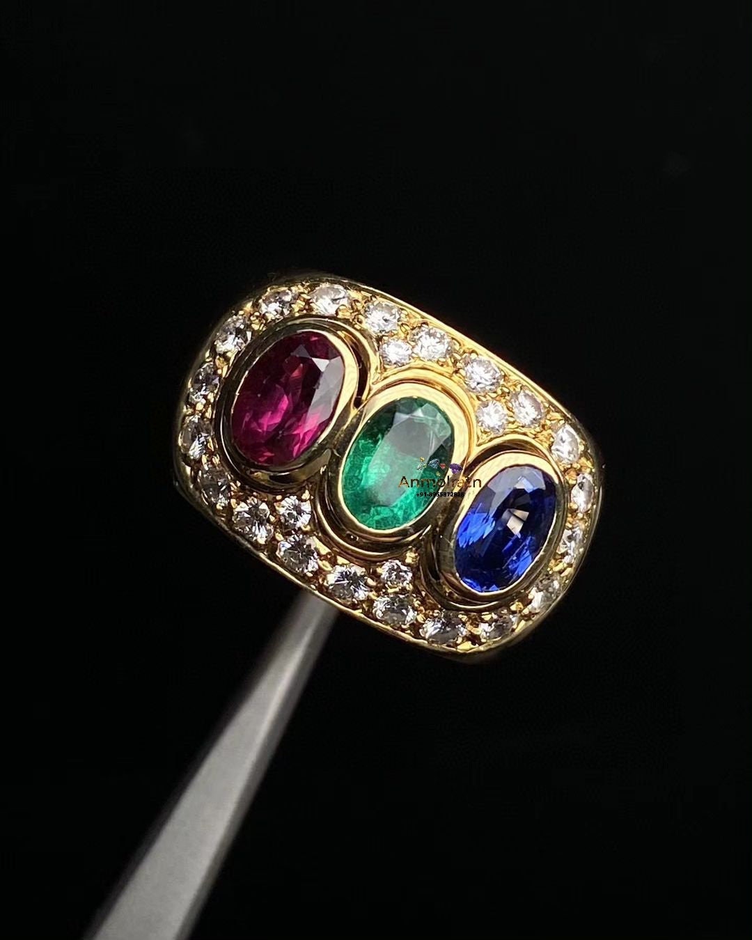AAA Emerald Ruby Sapphire Ring for Men, 14k Gold Oval Cut Bezel Emerald ...