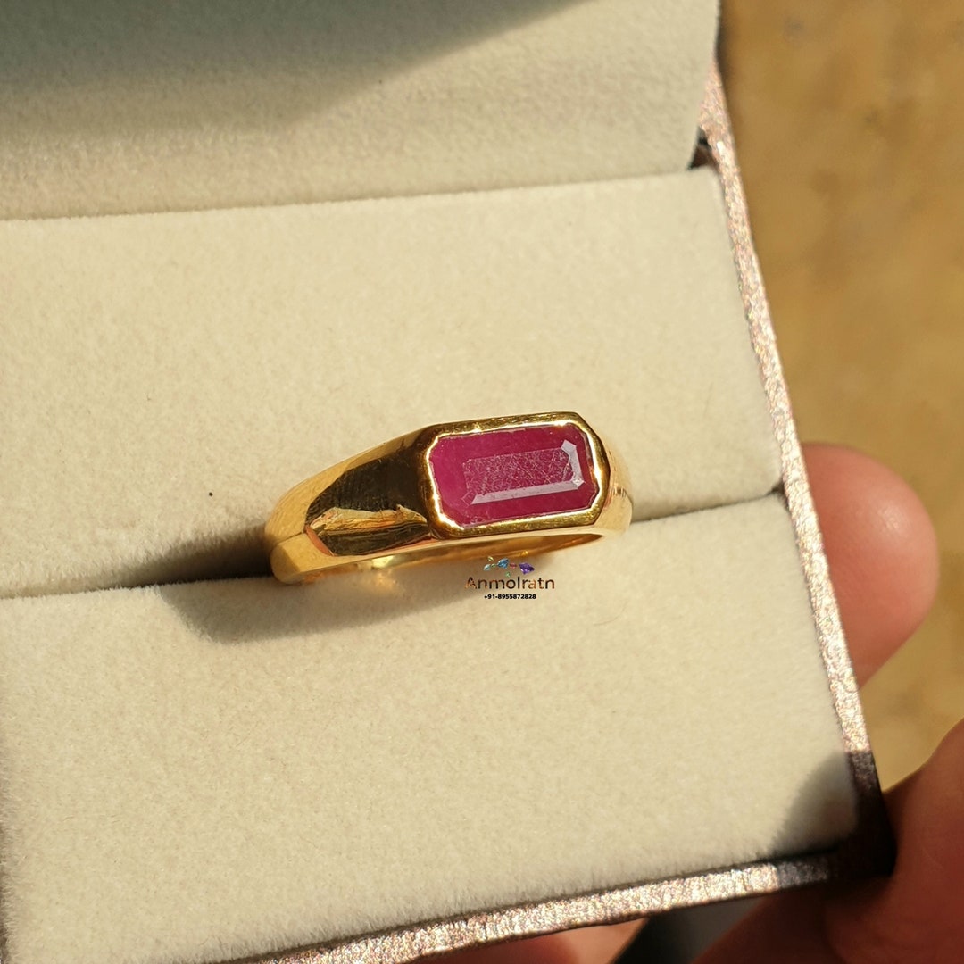Natural Ruby Ring for Men, Dainty Ruby Solitaire Gold Ring for Women ...
