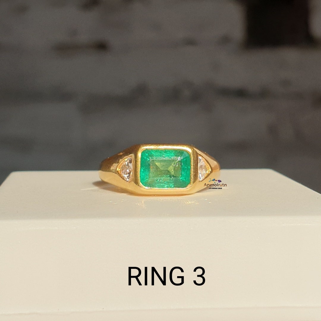 Emerald Cut Signet Ring: Vivid Green Octagon, 14k Gold Plated - Etsy
