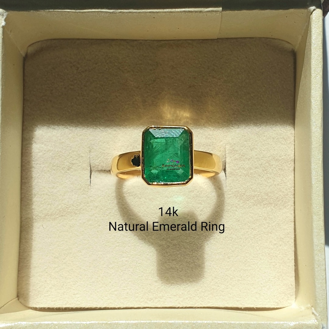 Vintage 3.00 Ct Natural Emerald Ring 14k Gold Emerald Cut Emerald Bezel ...