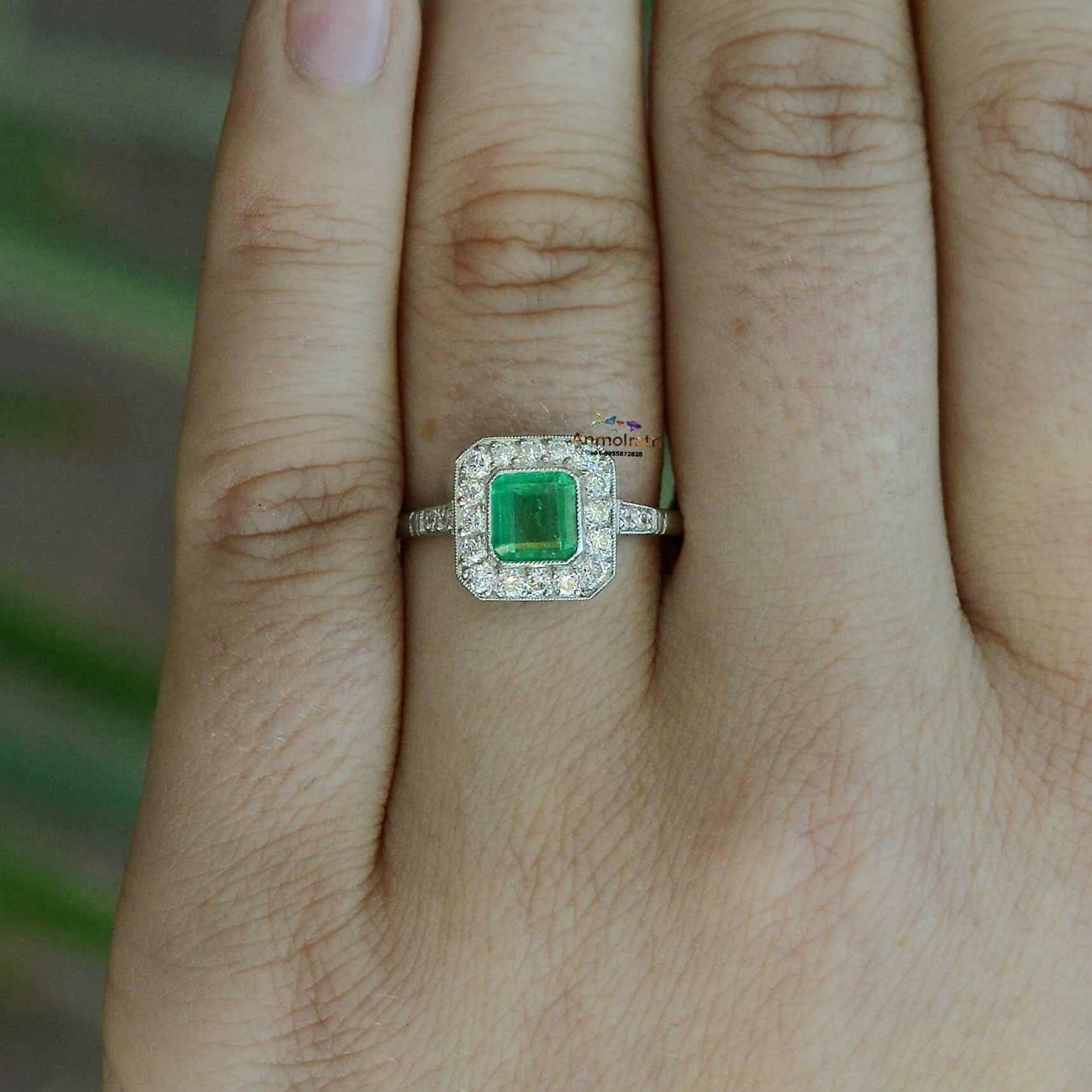 Vintage Emerald Ring for Women, Emerald Octagon With Diamond Ring in ...