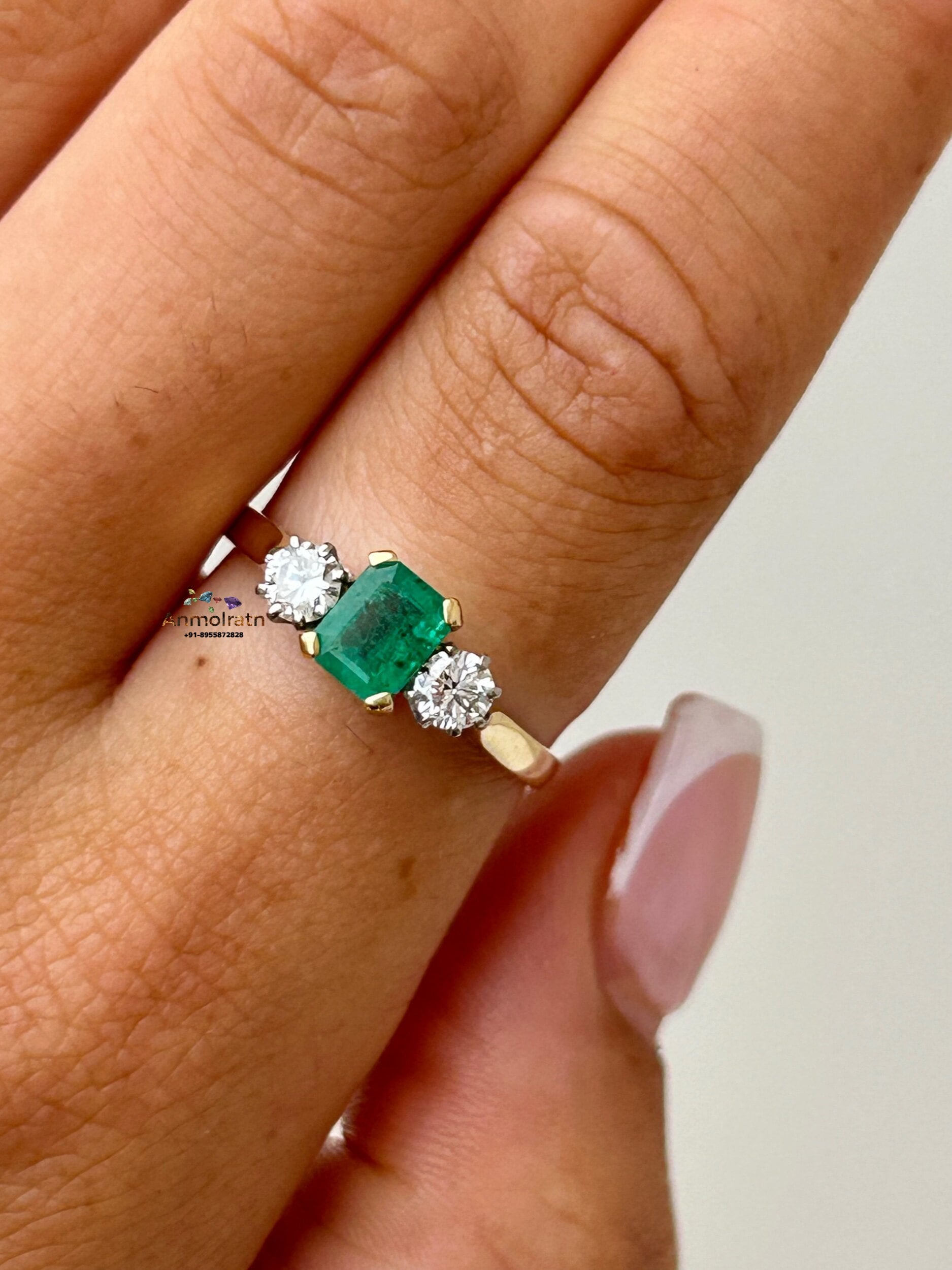 Vintage Emerald Ring With Diamond, 14k Gold Emerald Octagon Stacking ...