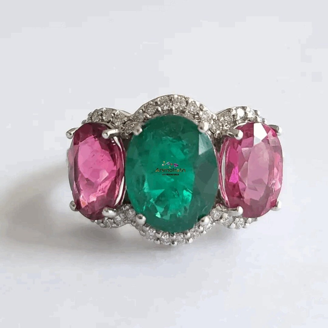 Natural Emerald Ruby Ring for Women 14k Oval Emerald Gold Ring With ...