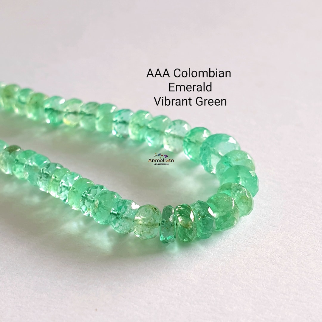 Natural Colombian Emerald Beads Necklace: Faceted Untreated Vibrant ...